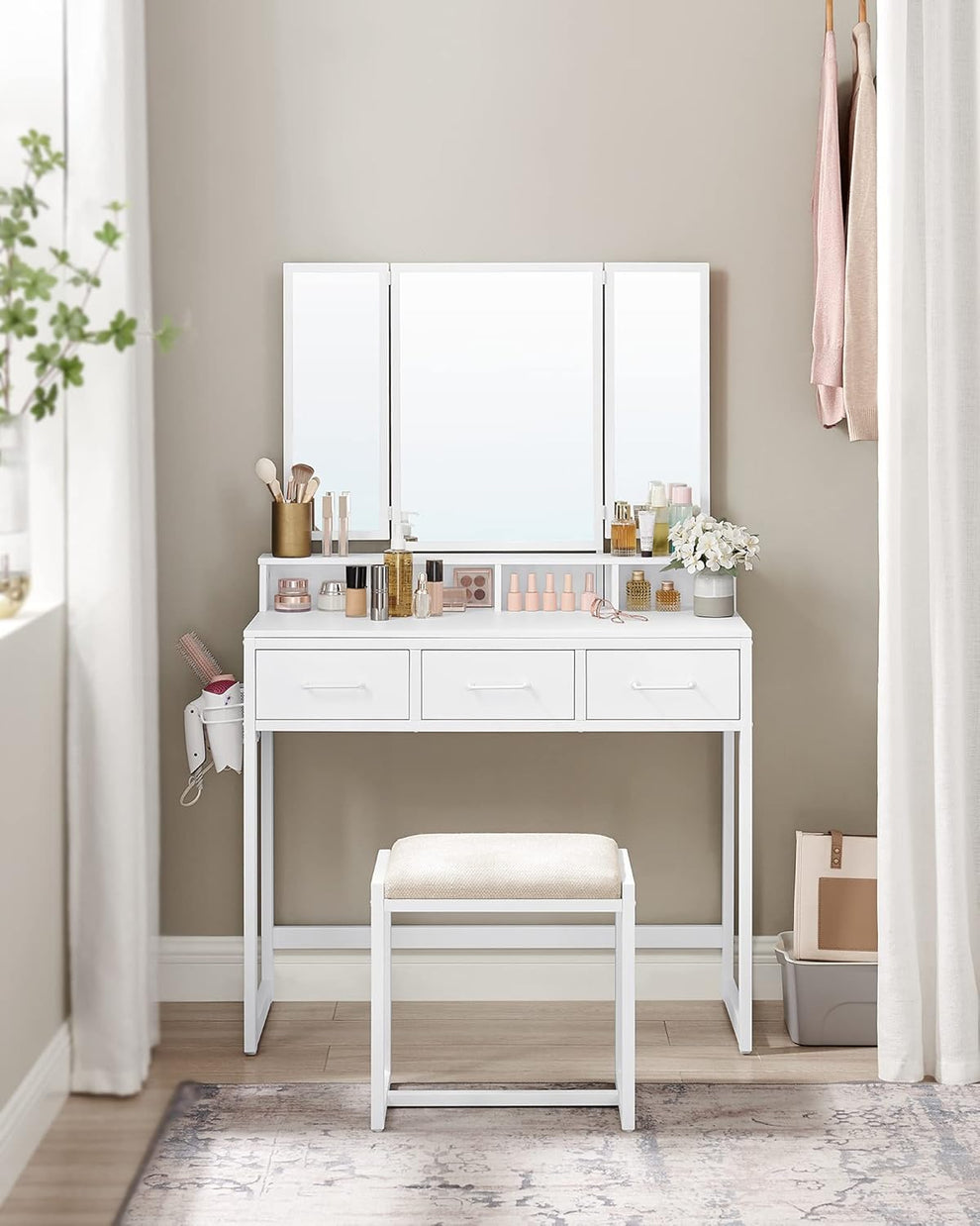 VASAGLE Dressing Table with Padded Stool RVT004W14V1 – Momayaz